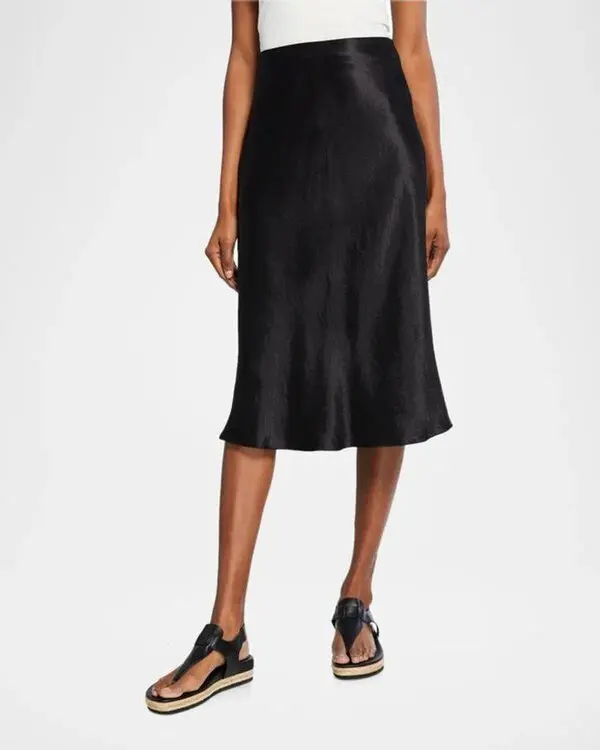 Vince Satin Slip Midi Skirt - Black