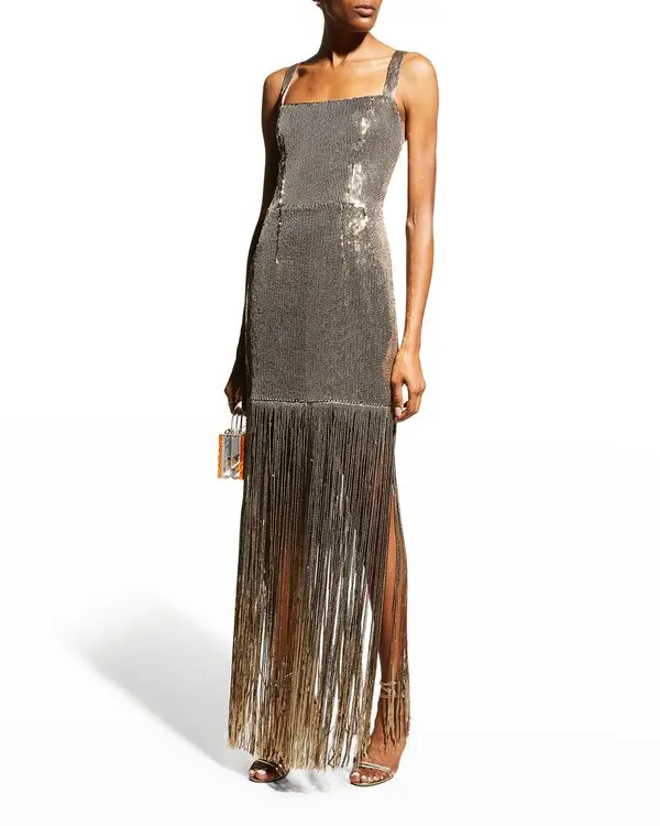 bronx and banco gold fringe dress Primavera 4519 Size 10 Black Gold Beaded Sequin Prom Dress main image 0