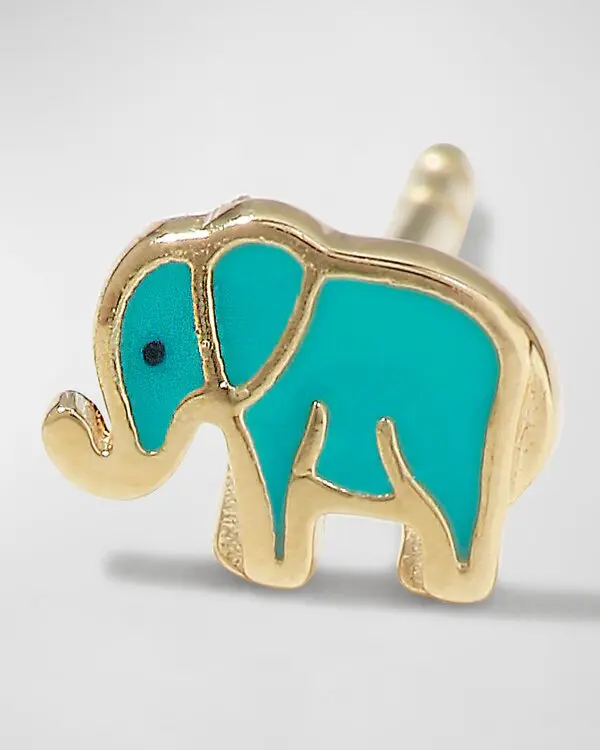 SYDNEY EVAN 14k Mini Elephant Enamel Single Stud Earring - Yellow Gold
