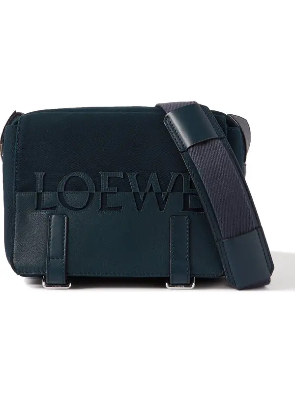 Loewe Military Leather-trimmed Canvas Messenger Bag - Blue