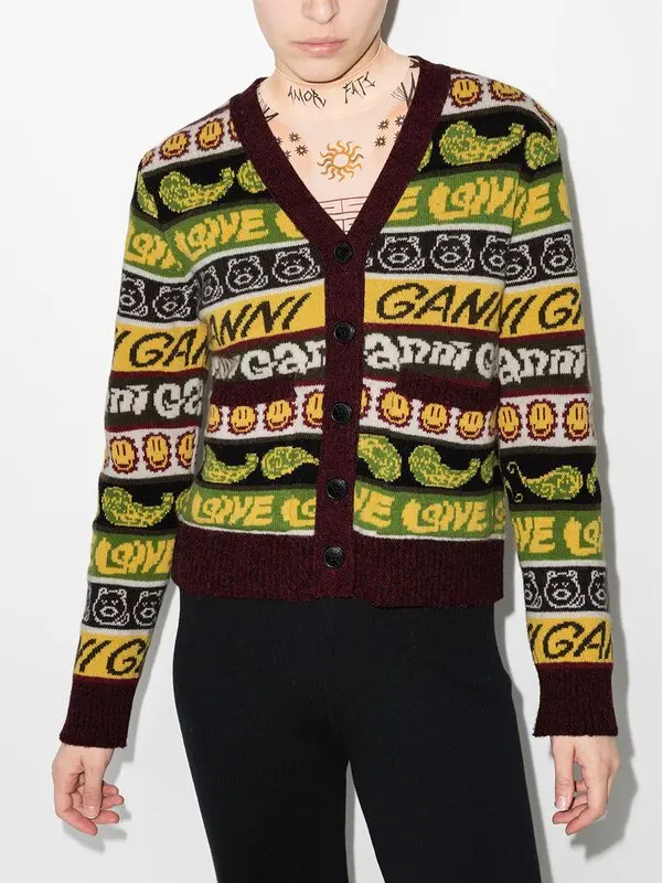 Ganni Smiley Knitted Cardigan In Green - 31% Off | Editorialist