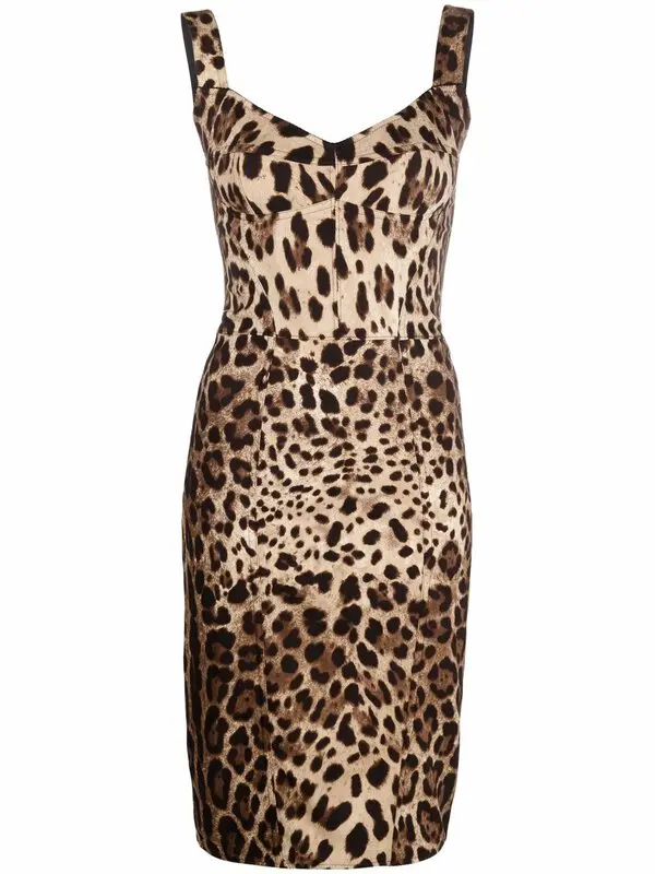 Dolce & Gabbana Leopard-print Corset Midi Dress - Neutrals