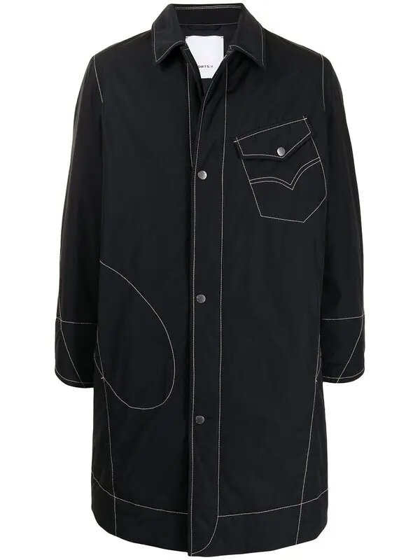 PORTS V Logo-appliqué Denim Overcoat