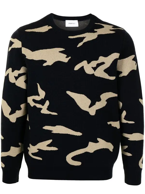 PORTS V Camouflage-pattern Wool Sweater