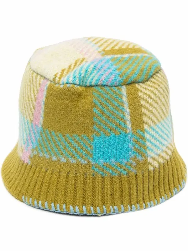 ADER ERROR Checked Knitted Bucket Hat - Green