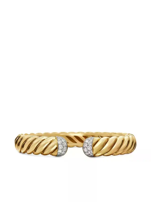 David Yurman 18kt Yellow Sculpted Cable Diamond Cuff - Gold