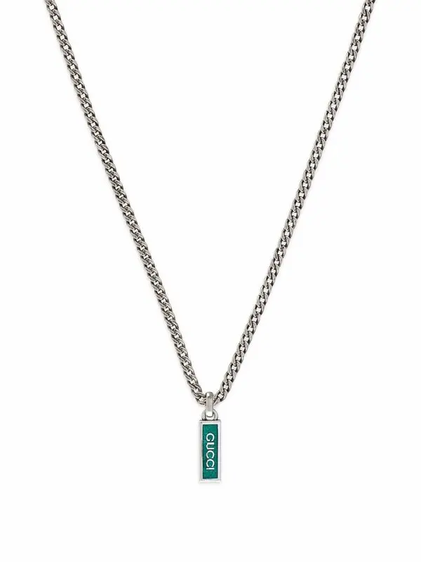 Gucci Logo-pendant Turquoise-enamel Chain Necklace