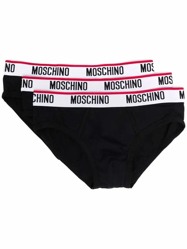 Moschino Logo-waistband Three-pack Briefs - Black