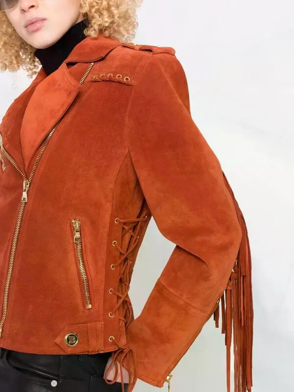 Balmain X Netflix Fringed Suede Asymmetric-zip Biker Jacket