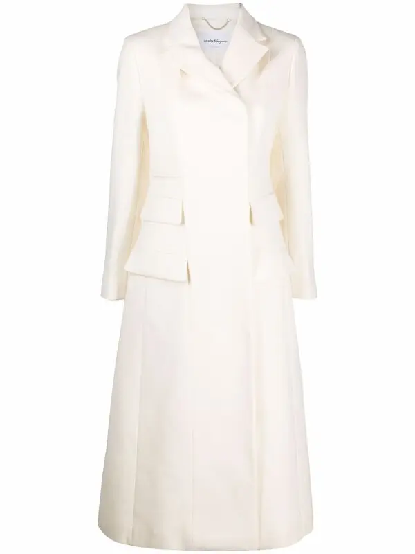 FERRAGAMO Double Breasted Long Coat - White