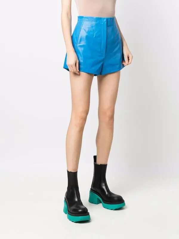 FERRAGAMO High-waisted Polished-finish Leather Shorts
