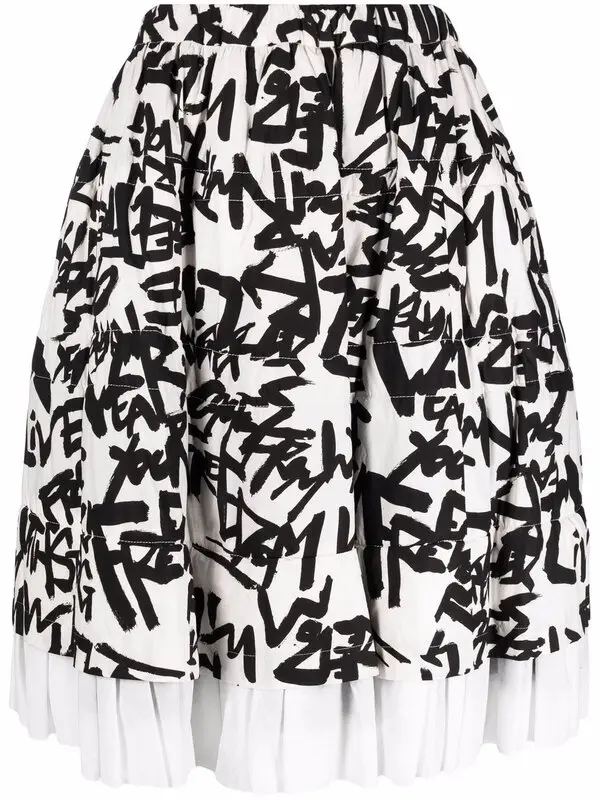 Comme Des Garçons Live Free-print Mid-length Skirt - Black