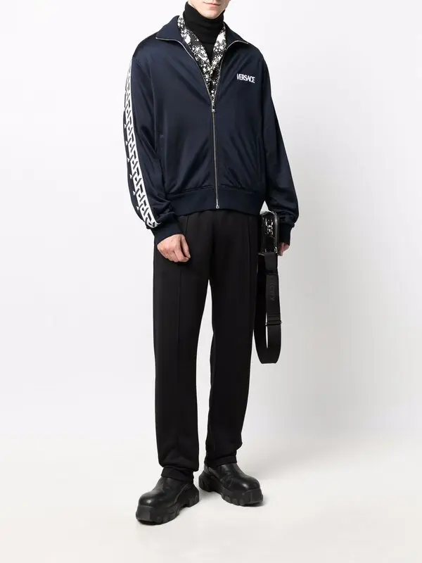 Versace A Greca Ogo-Embroidered Track Jacket In Blue - 65% Off