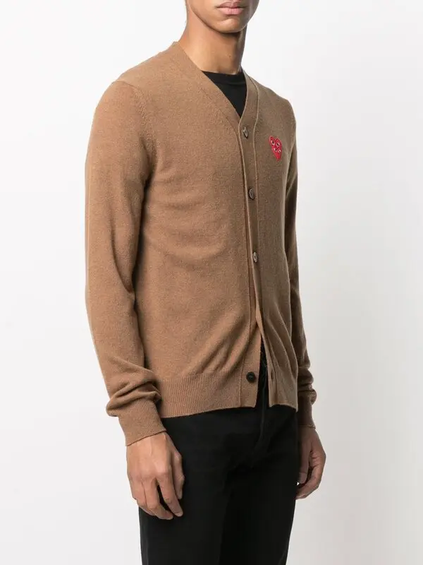 Play Comme Des Garcon Embroidered Logo-patch Cardigan - Brown