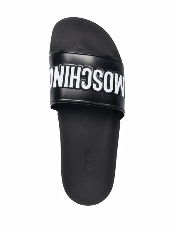 Moschino Embossed Slides - Black