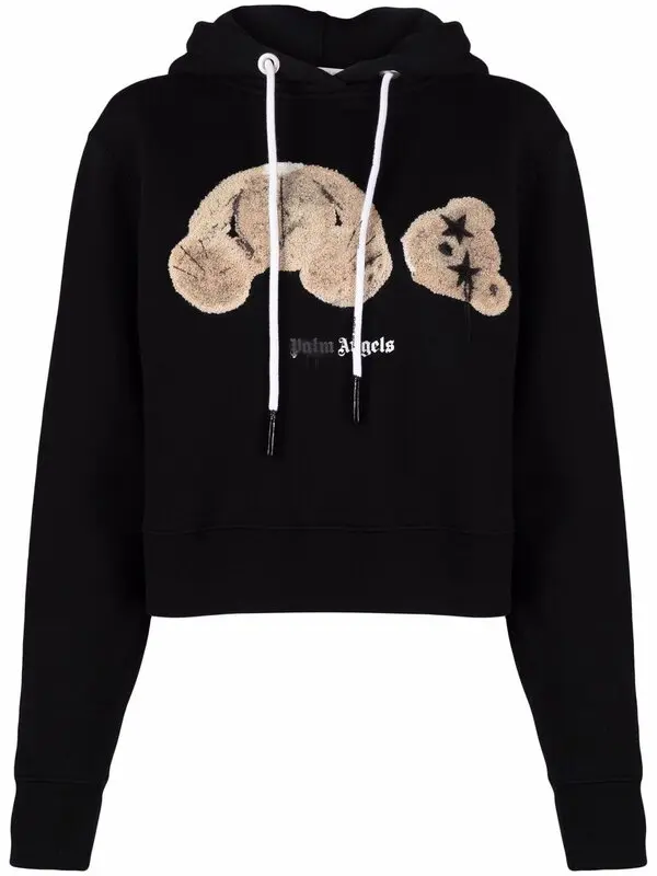 Palm Angels Sprayed Bear Logo Hoodie - Black