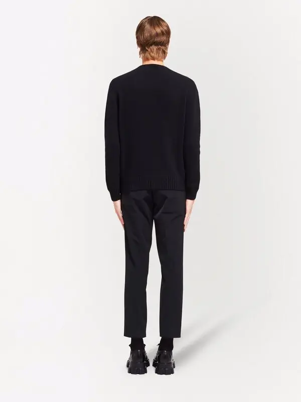 Prada Wool And Cashmere Crew Neck Sweater With Embroidered Logo