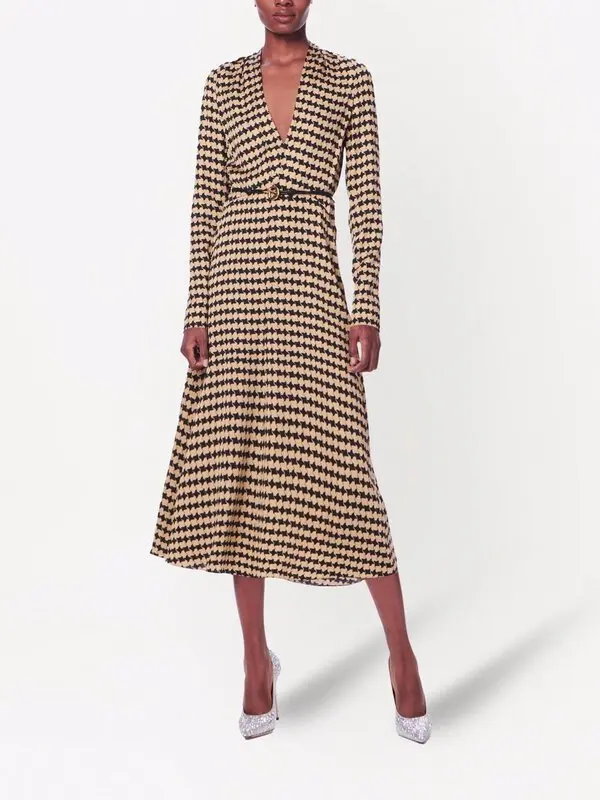 Victoria Beckham Belted Houndstooth Midi Dress