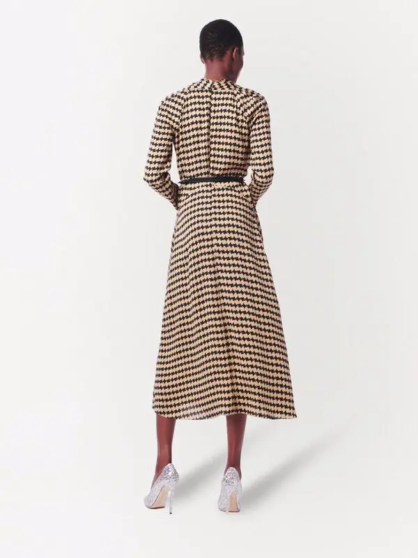 Victoria Beckham Belted Houndstooth Midi Dress