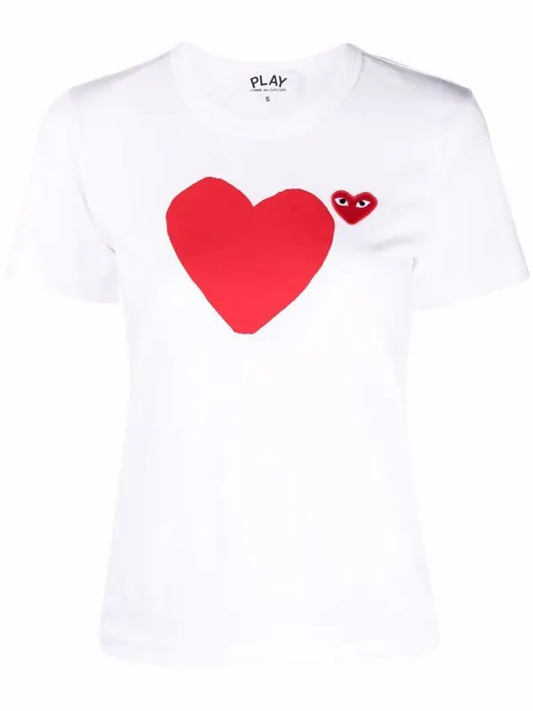 Play Comme Des Garcon Signature Heart Logo-patch T-shirt - White