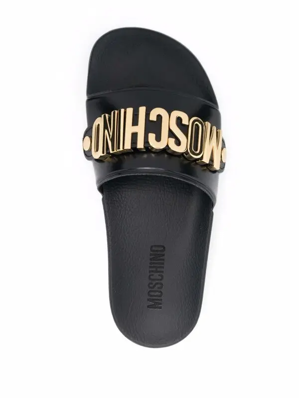 Moschino Plaque Slides - Black