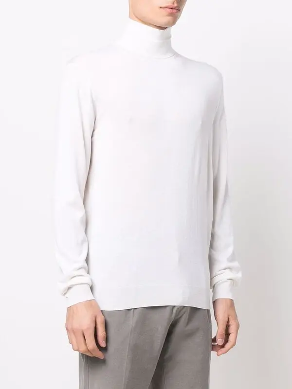 DELL'OGLIO Fine Knit Roll Neck Jumper - White