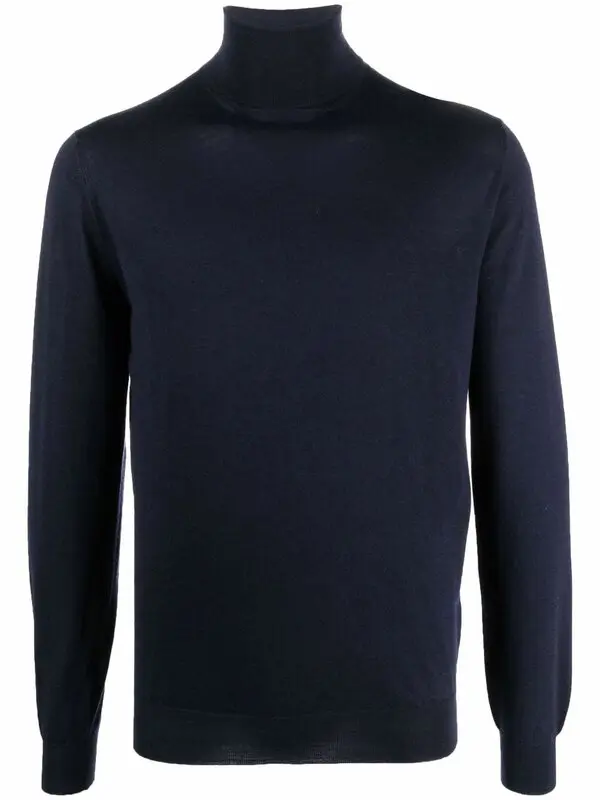 DELL'OGLIO Fine Knit Roll Neck Jumper - Blue