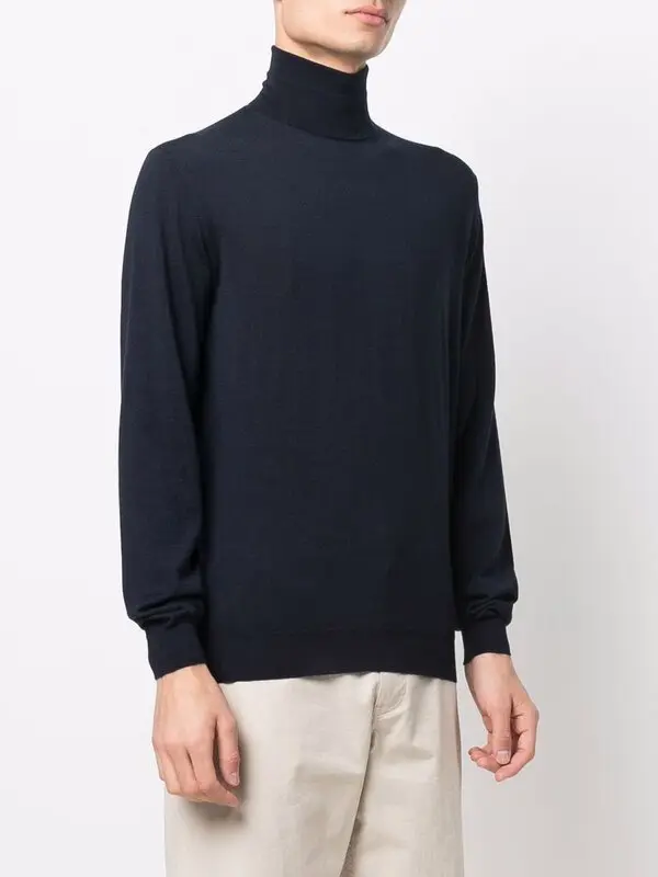 DELL'OGLIO Fine Knit Roll Neck Jumper - Blue