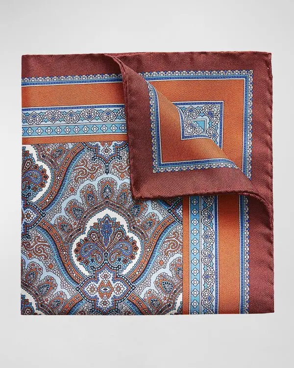 Eton Paisley Silk Pocket Square - Orange