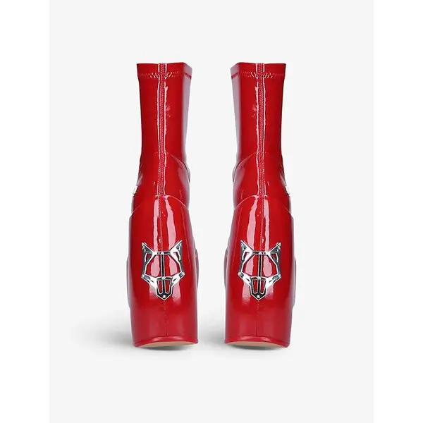 Naked Wolfe Mayhem Faux-Leather Platform Ankle Boots - Red