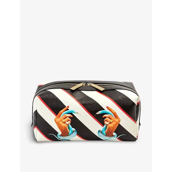 SELETTI Striped Canvas Wash Bag - Black/cream