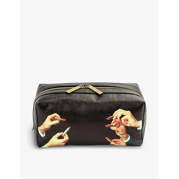 SELETTI Toiletpaper Lipstick-print Canvas Wash Bag - Black