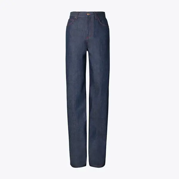 Tory Burch Straight Leg Selvedge Denim Jean - Raw/unwashed