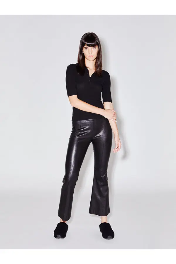 Rosetta Getty Pull On Cropped Leather Flare - Black
