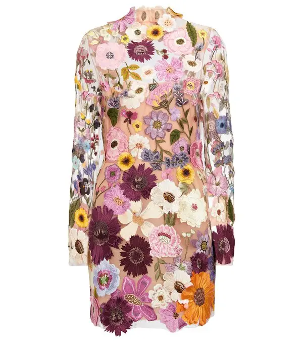 oscar de la renta floral-embroidered tulle mini dress dupe Dreamy Pre-Fall 2015 Oscar de la Renta Look 36 Metallic Gold Applique –  Shrimpton Couture main image 1
