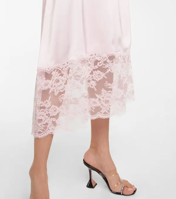 Rabanne Lace-trimmed Satin Midi Skirt