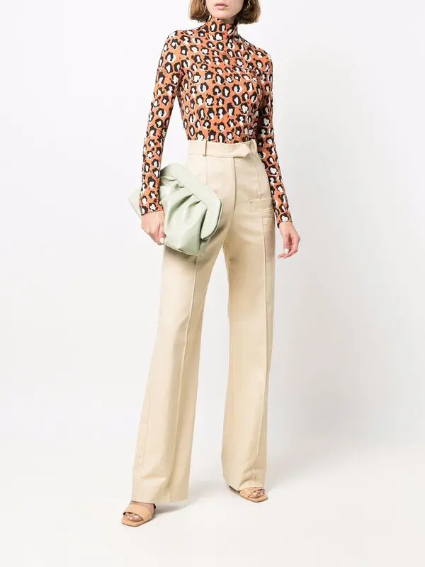 La DoubleJ Face-animal Print Turtleneck Top - Orange