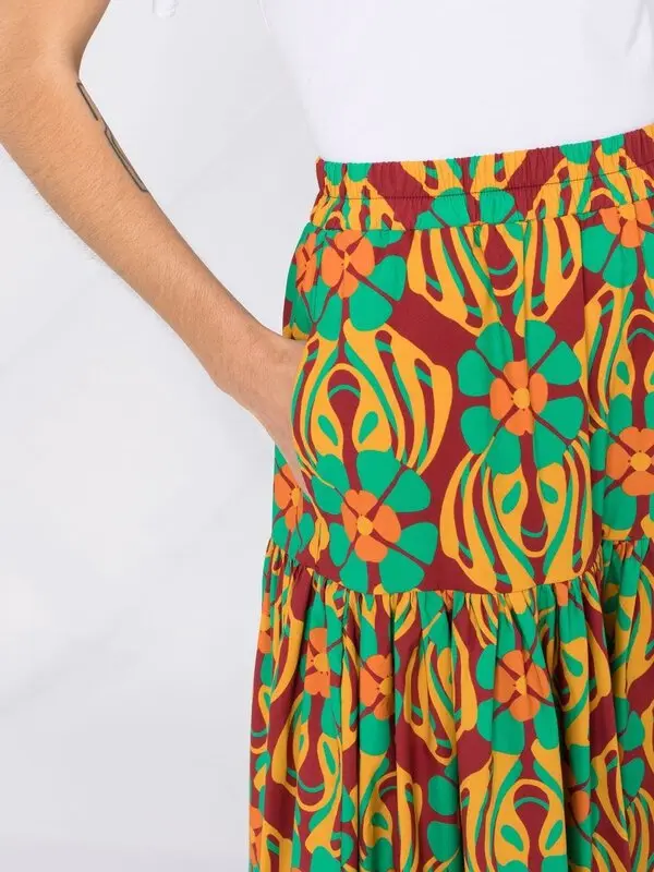 La DoubleJ Graphic Print Tiered Maxi Skirt - Green