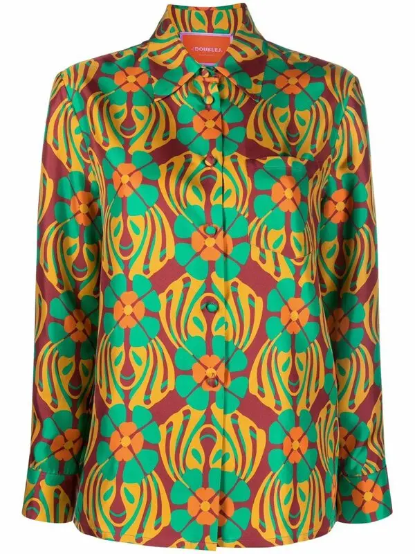 La DoubleJ Silk Abstract Floral Print Shirt - Green