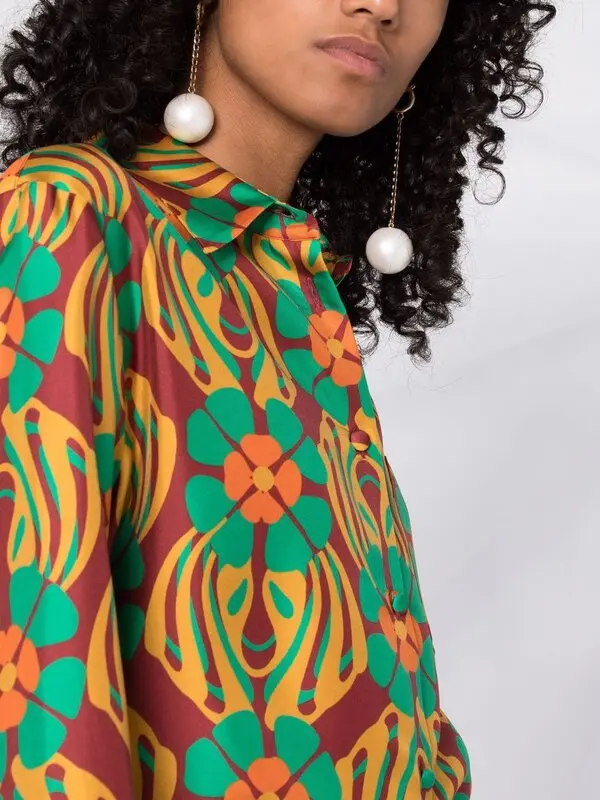La DoubleJ Silk Abstract Floral Print Shirt