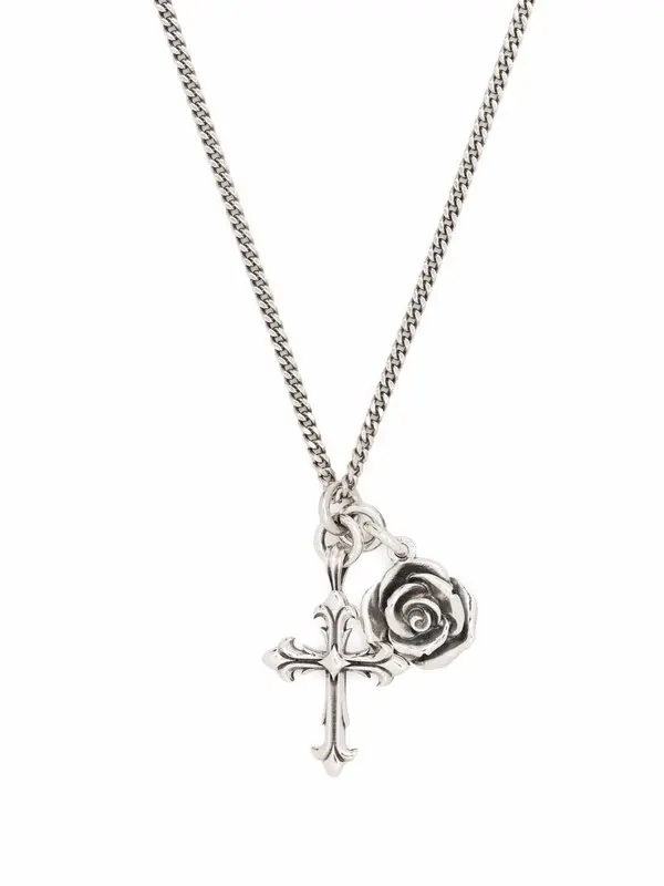 Emanuele Bicocchi Rose And Cross Pendant Necklace - Silver