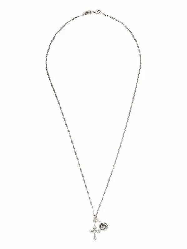 Emanuele Bicocchi Rose And Cross Pendant Necklace