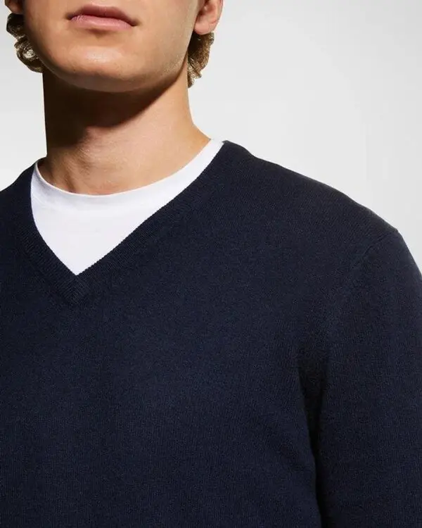 Neiman Marcus Wool-cashmere Knit V-neck Sweater