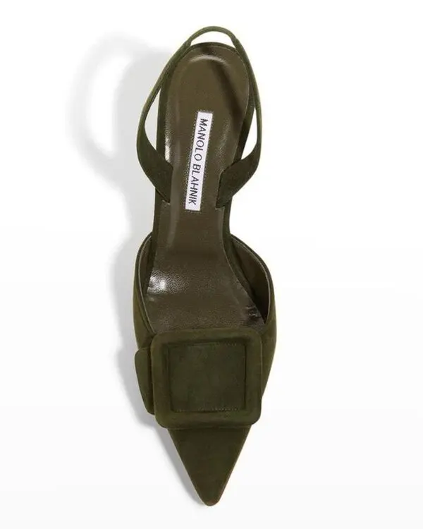 Manolo Blahnik Maysli Slingback Pumps - Olive