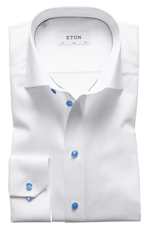 Eton Slim Fit Cotton Twill Dress Shirt - White/ Blue