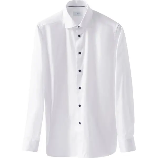Eton Slim Fit Cotton Twill Dress Shirt - White/ Navy