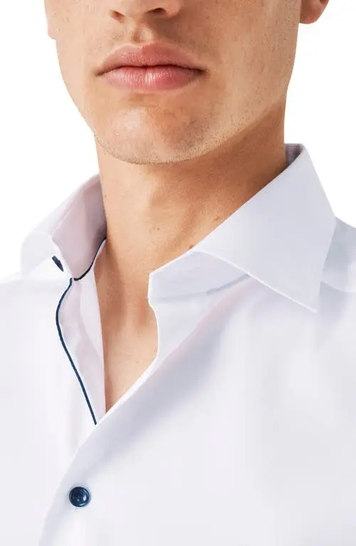 Eton Slim Fit Cotton Twill Dress Shirt - White/ Navy