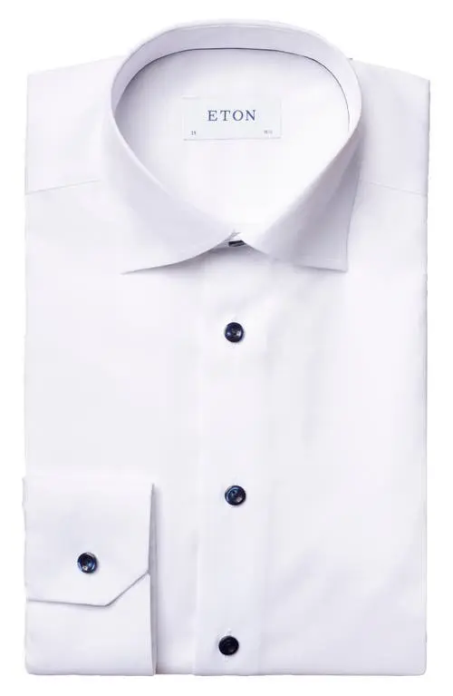 Eton Slim Fit Cotton Twill Dress Shirt - White/ Navy