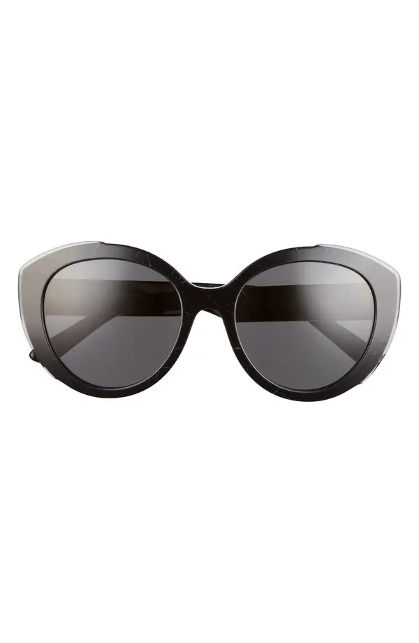 Prada 54mm Oval Cat Eye Sunglasses - Black Marble Grey  display picture 2