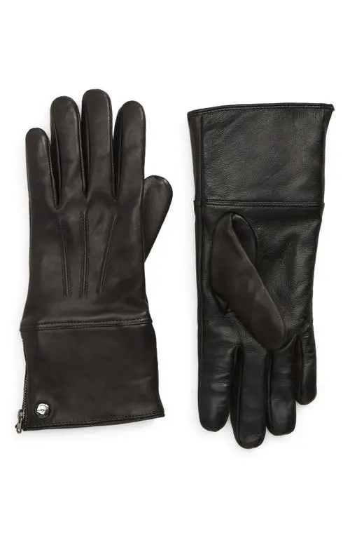 Mackage Willis Genuine Shearling Cuff Leather Tech Gloves - Black